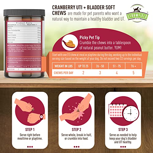 Cranberry Supplement for Dogs -120 Grain Free Dog Treats - Cranberry Chews for Urinary Tract Infection Treatment UTI Relief Bladder Control Support UT Incontinence - D-Mannose, Organic Echinacea, USA