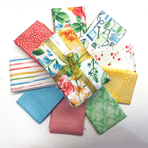 Stitch & Sparkle 9 pcs 18" by 21" Fat Quarter Bundle, Watercolor Floral, Quilt, Crafts, Sewing