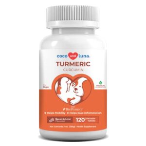 turmeric for dogs anti inflammatory pain relief - 120 chewable tablets - hip & joint support anti inflammatory for dogs with curcumin and bioperine, antioxidant, cardiovascular health