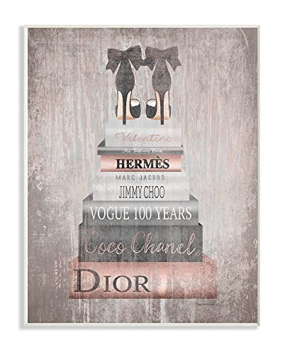 The Stupell Home Decor Collection Book Stack Heels Metallic Pink Wall Plaque Art, Multicolor