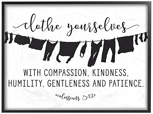 The Stupell Home Decor Collection Clothe Yourselves with Compassion Clothesline Black Framed Wall Art, 16 x 20, Multi-Color