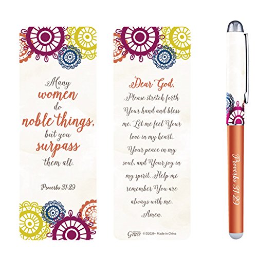 Noble Woman Proverbs 31:29 Bible Verse Ballpoint Pen Gift Set (Bookmark)