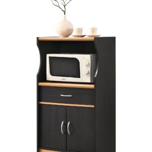 HODEDAH IMPORT Microwave Cart with One Drawer, Two Doors, and Shelf for Storage, Black-Beech.