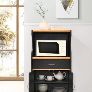 HODEDAH IMPORT Microwave Cart with One Drawer, Two Doors, and Shelf for Storage, Black-Beech.