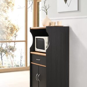 HODEDAH IMPORT Microwave Cart with One Drawer, Two Doors, and Shelf for Storage, Black-Beech.