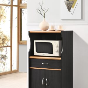 HODEDAH IMPORT Microwave Cart with One Drawer, Two Doors, and Shelf for Storage, Black-Beech.