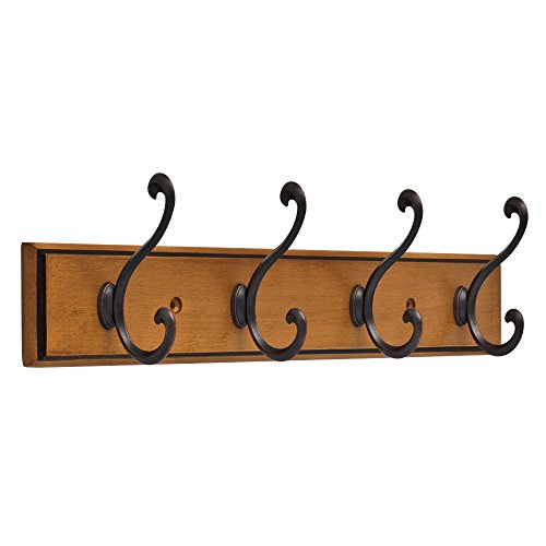 Franklin Brass R32855K-220-R Light Duty Scroll Hook Rack,16 in. Honey Maple & Statuary Bronze