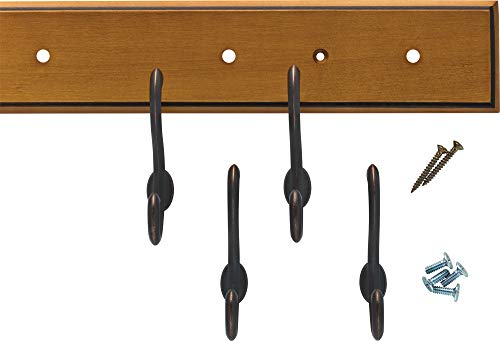 Franklin Brass R32855K-220-R Light Duty Scroll Hook Rack,16 in. Honey Maple & Statuary Bronze