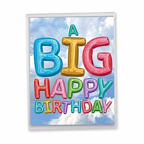 NobleWorks - 1 Jumbo Happy Birthday Greeting Card (8.5 x 11 Inch) - Group Celebration, Appreciation Stationery for Bday - Inflated Messages J5651EBDG