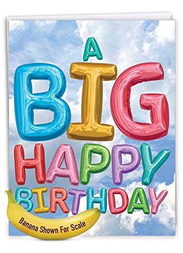 NobleWorks - 1 Jumbo Happy Birthday Greeting Card (8.5 x 11 Inch) - Group Celebration, Appreciation Stationery for Bday - Inflated Messages J5651EBDG