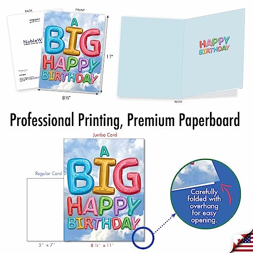 NobleWorks - 1 Jumbo Happy Birthday Greeting Card (8.5 x 11 Inch) - Group Celebration, Appreciation Stationery for Bday - Inflated Messages J5651EBDG