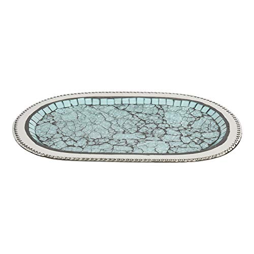 nu steel Iceberg Collection Amenity, Metal Cosmetic Organizer, Hand Towel Storage Tray, Bathroom Vanity countertop, Aqua Mosaic Finish