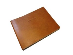 fiorentina soft cover italian leather guest book with guests embossed on cover - tan