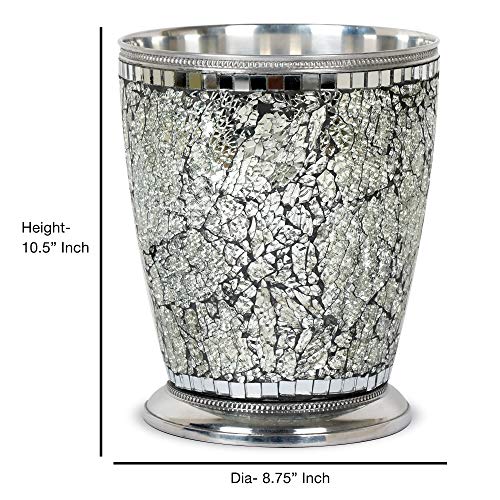 nu steel Iceberg Ice Collection Wastebasket Small Round Vintage Trash Can for Bathroom, Bedroom, Dorm, College, Office, 8.5" x 8.5" x 10.4", Silver Mosaic Finish