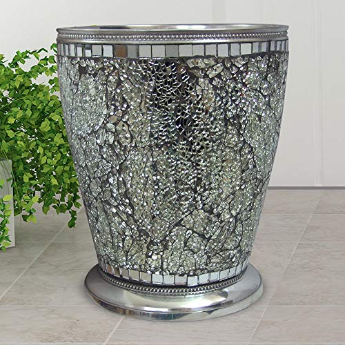 nu steel Iceberg Ice Collection Wastebasket Small Round Vintage Trash Can for Bathroom, Bedroom, Dorm, College, Office, 8.5" x 8.5" x 10.4", Silver Mosaic Finish