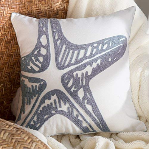 North End Decor Coastal Embroidered Starfish Pillow 18" x 18" (Stuffed Insert Included)