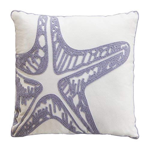 North End Decor Coastal Embroidered Starfish Pillow 18" x 18" (Stuffed Insert Included)