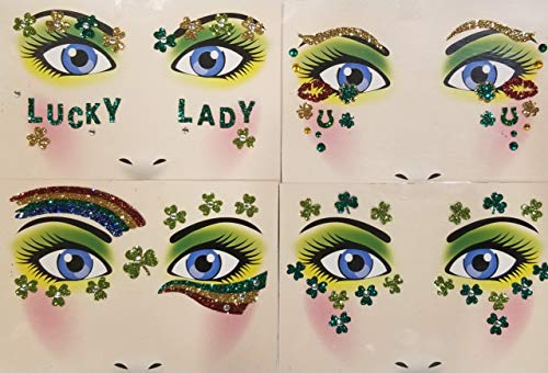 St Patrick's Day Tattoos - Temporary Glitter Face Art | Embellishments Costume for Parade Party School | Over 125 Pieces