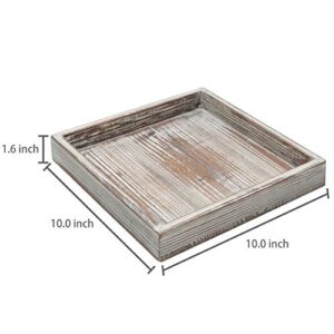 MyGift Rustic Solid Torched Wood Decorative Serving Tray, 10 Inch Square Versatile Breakfast Ottoman Coffee Table Tray Spring Tray Home Decor