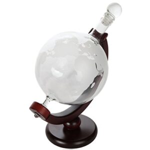 Lily's Home World Globe Whiskey Decanter with Dark Finished Wood Stand, Bar Funnel, and 2 Matching Glasses (850 ml)