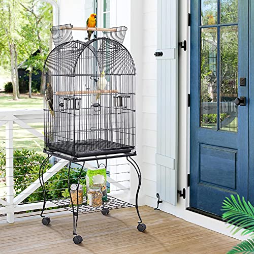 Yaheetech 59-inch Dome Open Top Large Medium Parrot Bird Cage On Stand for Sun Parakeets Conures Quaker Parrot Rolling Cockatiel Bird Cage