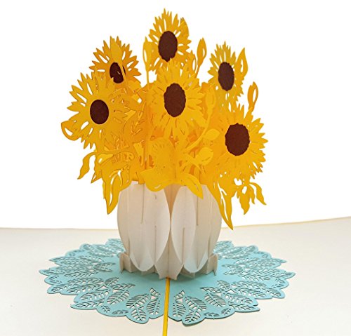 iGifts and Cards Inspirational Sunflowers 3D Pop Up Greeting Card - Handmade Birthday Gift for Women, Unique Mother's Day Celebration, Teacher Appreciation Present, Retirement, Thinking of You - 6"x6"