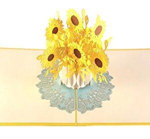 iGifts and Cards Inspirational Sunflowers 3D Pop Up Greeting Card - Handmade Birthday Gift for Women, Unique Mother's Day Celebration, Teacher Appreciation Present, Retirement, Thinking of You - 6"x6"