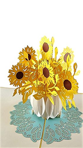 iGifts and Cards Inspirational Sunflowers 3D Pop Up Greeting Card - Handmade Birthday Gift for Women, Unique Mother's Day Celebration, Teacher Appreciation Present, Retirement, Thinking of You - 6"x6"