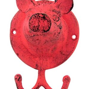 Home Originality Pink Pig Head Cast Iron Wall Hook 5 1/2 Inch