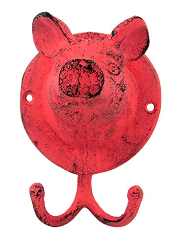 Home Originality Pink Pig Head Cast Iron Wall Hook 5 1/2 Inch