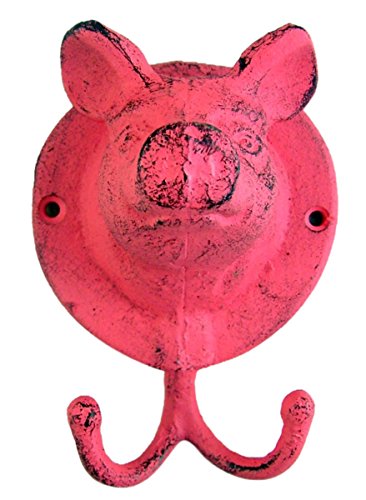 Home Originality Pink Pig Head Cast Iron Wall Hook 5 1/2 Inch