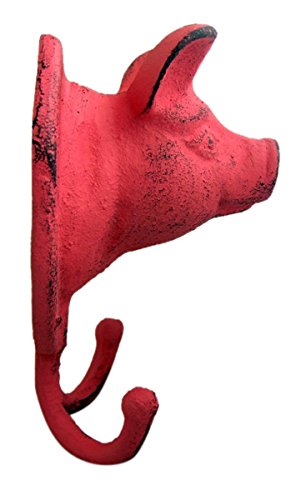 Home Originality Pink Pig Head Cast Iron Wall Hook 5 1/2 Inch