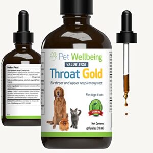 pet wellbeing throat gold for dogs & cats - vet-formulated - soothes throat discomfort, hoarseness, leash strain, occasional cough - natural herbal supplement 4 oz (118 ml)