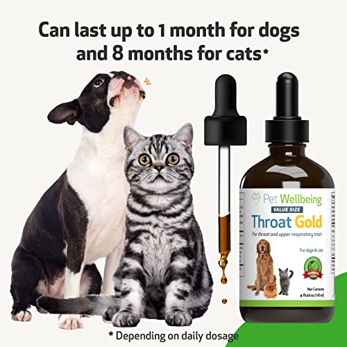 Pet Wellbeing Throat Gold for Dogs & Cats - Vet-Formulated - Soothes Throat Discomfort, Hoarseness, Leash Strain, Occasional Cough - Natural Herbal Supplement 4 oz (118 ml)