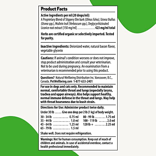 Pet Wellbeing Throat Gold for Dogs & Cats - Vet-Formulated - Soothes Throat Discomfort, Hoarseness, Leash Strain, Occasional Cough - Natural Herbal Supplement 4 oz (118 ml)