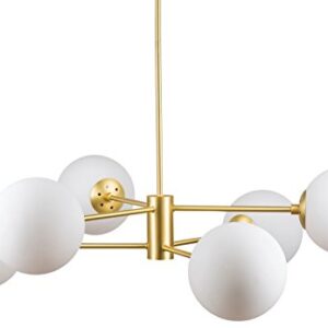 Linea di Liara Caserti Gold Sputnik Chandelier Modern Ceiling Light 6 Glass Globe Lights Mid Century Modern Chandelier for Dining Room Kitchen Bedroom Sputnik Light Fixture, UL Listed