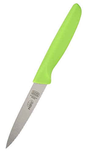 The Kosher Cook Parve Green Kitchen Knife - 4” Steak and Vegetable Knife - Razor Sharp Pointed Tip, Serrated Edge - Color Coded Kitchen Tools