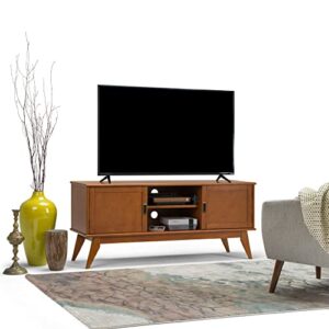 SIMPLIHOME Draper SOLID WOOD Universal TV Media Stand, 60 Inch Wide, Modern Industrial, Living Room Entertainment Center, for Flat Screen TVs up to 70 Inch in Teak Brown