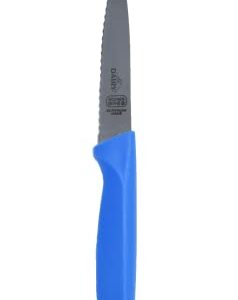 The Kosher Cook Dairy Blue Kitchen Knife - 4” Steak and Vegetable Knife - Razor Sharp Pointed Tip, Serrated Edge - Color Coded Kitchen Tools