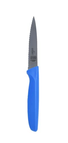 The Kosher Cook Dairy Blue Kitchen Knife - 4” Steak and Vegetable Knife - Razor Sharp Pointed Tip, Serrated Edge - Color Coded Kitchen Tools