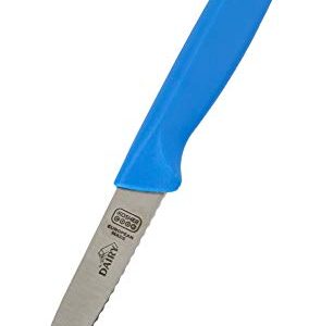 The Kosher Cook Dairy Blue Kitchen Knife - 4” Steak and Vegetable Knife - Razor Sharp Pointed Tip, Serrated Edge - Color Coded Kitchen Tools