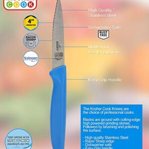 The Kosher Cook Dairy Blue Kitchen Knife - 4” Steak and Vegetable Knife - Razor Sharp Pointed Tip, Serrated Edge - Color Coded Kitchen Tools