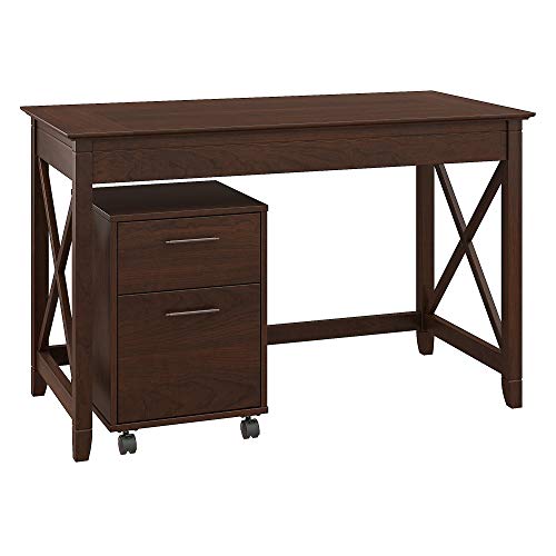 Bush Furniture Key West 48W Writing Desk with 2 Drawer Mobile File Cabinet in Bing Cherry