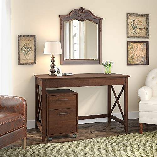 Bush Furniture Key West 48W Writing Desk with 2 Drawer Mobile File Cabinet in Bing Cherry