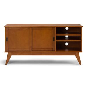 SIMPLIHOME Draper SOLID HARDWOOD 60 Inch Wide Mid Century Modern TV Media Stand in Teak Brown For TVs up to 65 Inches, For the Living Room and Entertainment Center