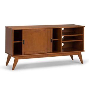 SIMPLIHOME Draper SOLID HARDWOOD 60 Inch Wide Mid Century Modern TV Media Stand in Teak Brown For TVs up to 65 Inches, For the Living Room and Entertainment Center