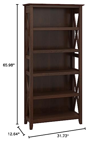 Bush Furniture Key West Shelf | Open Bookcase | Farmhouse Display Library, Bedroom, Living Room, Office | Tall Accent Cabinet, Bing Cherry