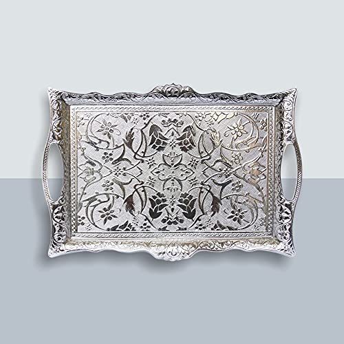 Alisveristime Turkish Ottoman Coffee Tea Beverage Serving Square Tray (Silver)