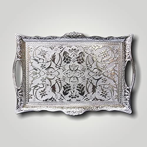 Alisveristime Turkish Ottoman Coffee Tea Beverage Serving Square Tray (Silver)