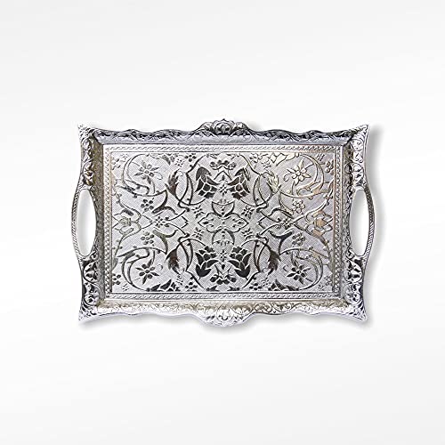 Alisveristime Turkish Ottoman Coffee Tea Beverage Serving Square Tray (Silver)